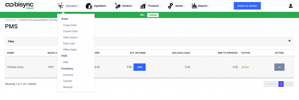 Production Management System for Central Kitchen - BISYNC.CLOUD
