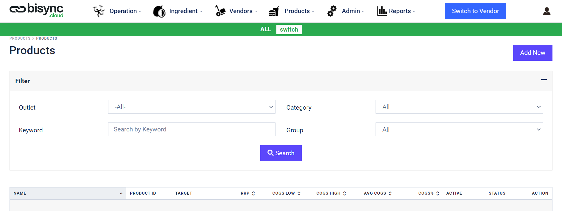 Creating Products for Central Kitchen - BISYNC.CLOUD