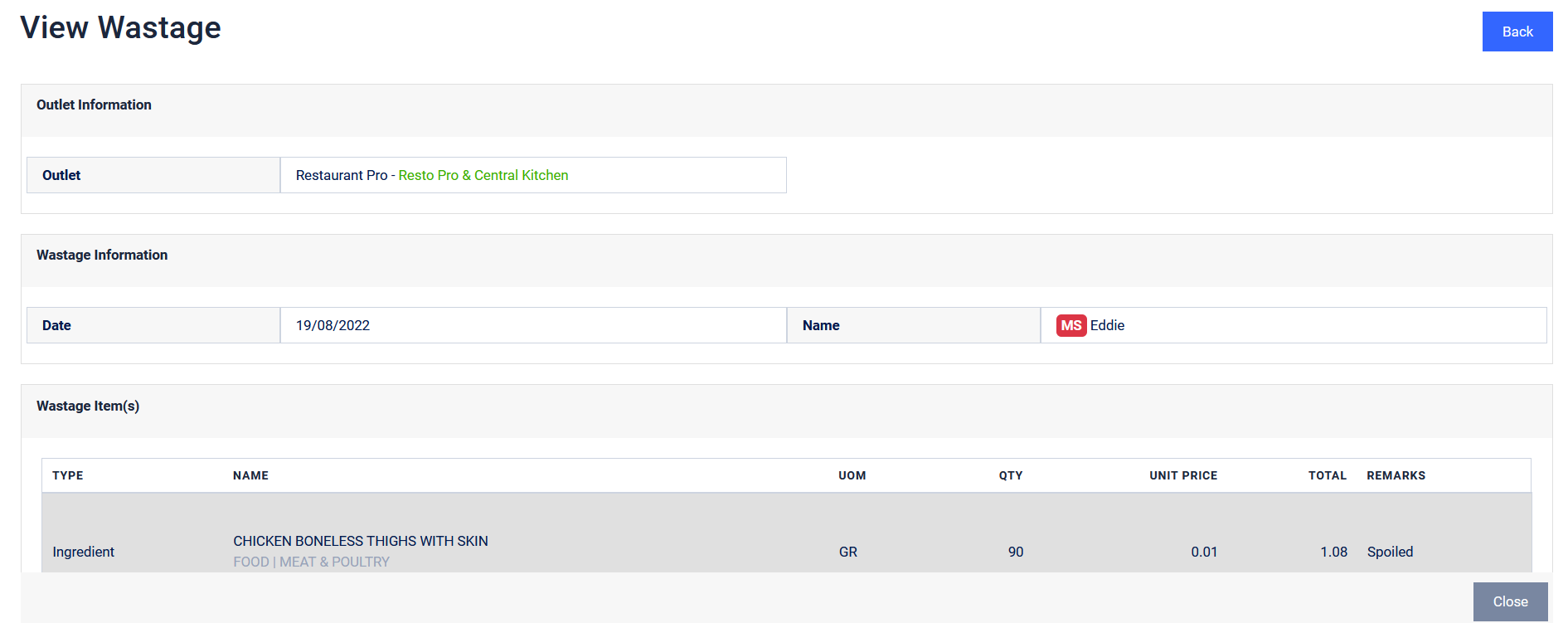Reporting Wastages - BISYNC.CLOUD